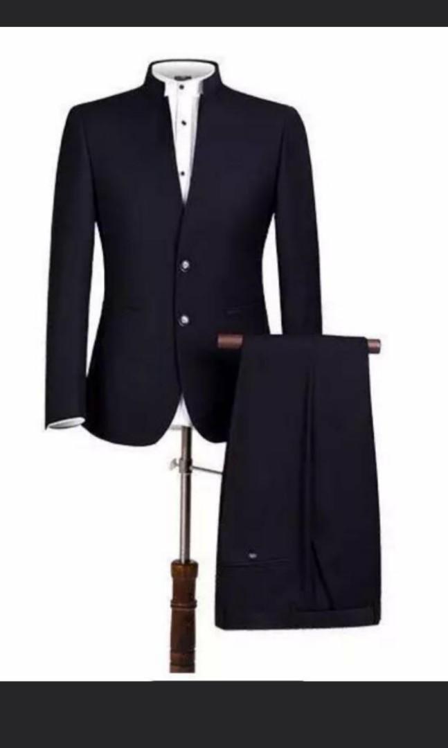 Suit Men black Mandarin collar 2pc suit, Men's Fashion, Coats, Jackets ...