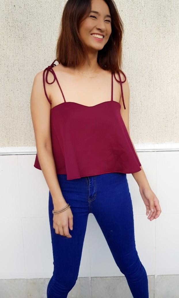 SKY flowy summer top Deep Red, Women's Fashion, Tops, Others Tops on ...