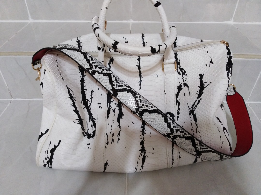 Synthetic white python water resistant duffle bag, Men's Fashion, Bags ...
