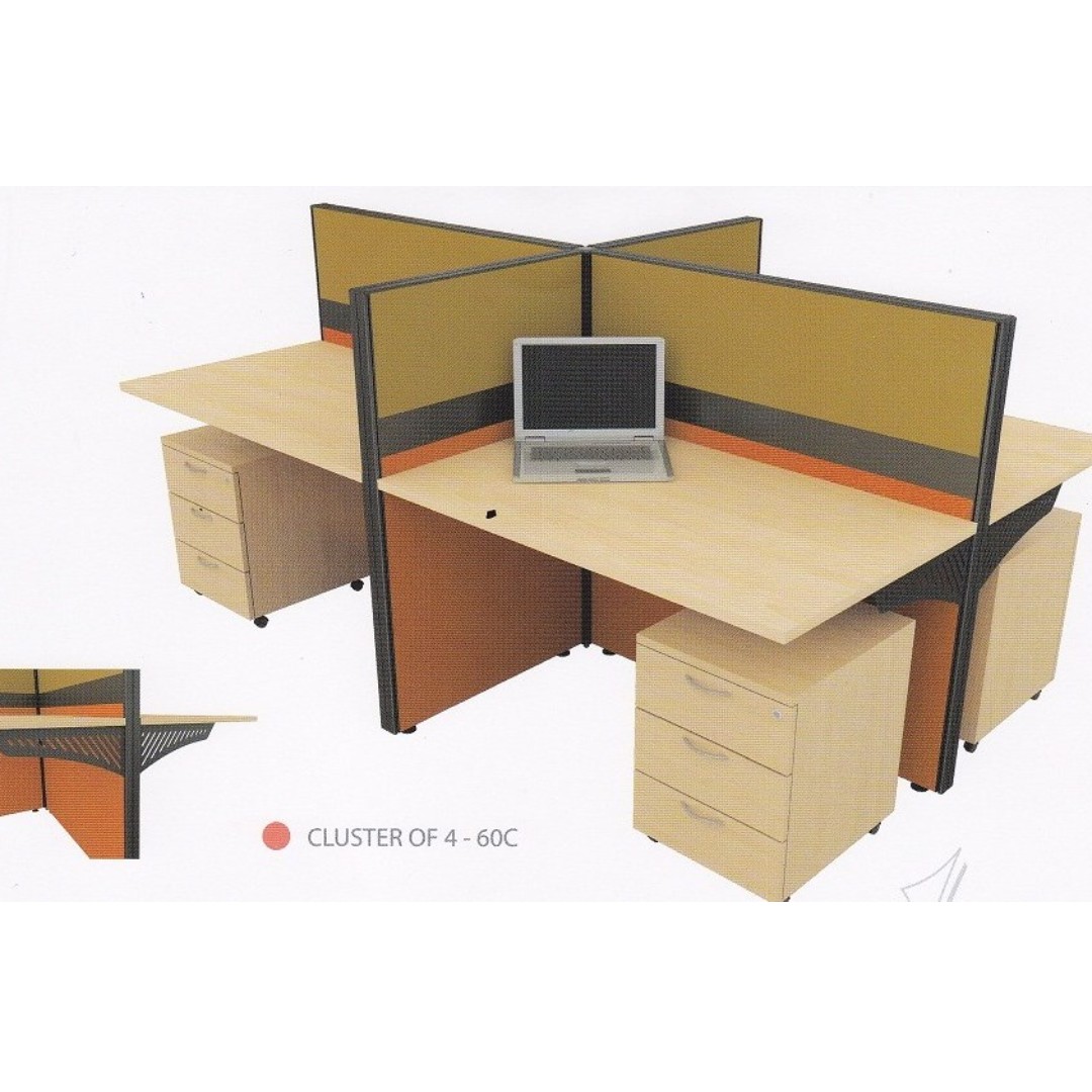 Cluster of 4 pax Office Table Workstation Partition 60C, Furniture ...