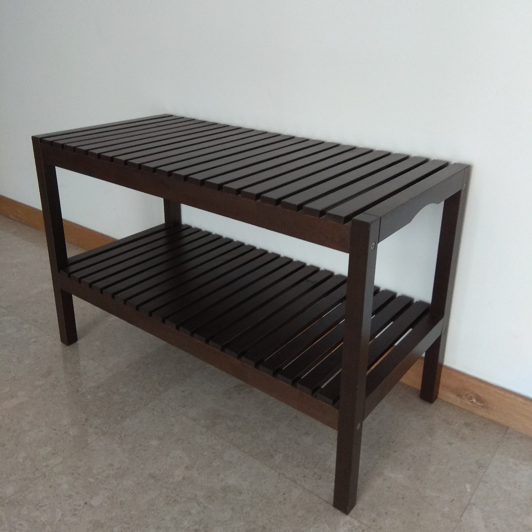 Black brown solid wood bench / shoe rack, Furniture & Home Living ...