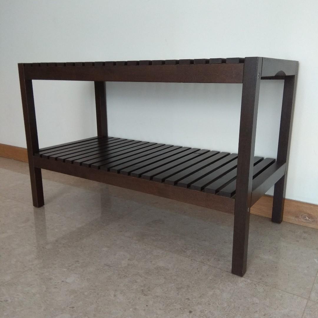 Black brown solid wood bench / shoe rack, Furniture & Home Living ...