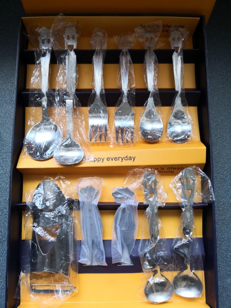 Smiley Face Fork Spoon Utensil Set, Furniture & Home Living ...