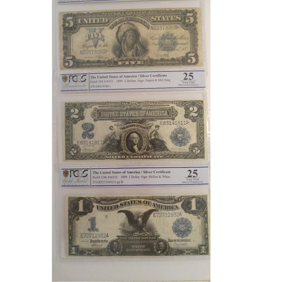 1899 US Dollars collection of 3 banknotes: 1$, 2$ and 5$, Hobbies ...
