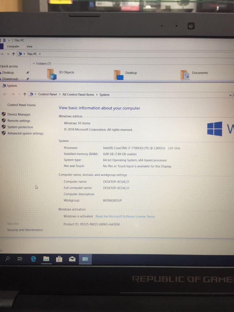 ROG GAMING LAPTOP STRIX 7265NGW/ I7/ 8gb RAM/ 256GB SSD, Computers ...