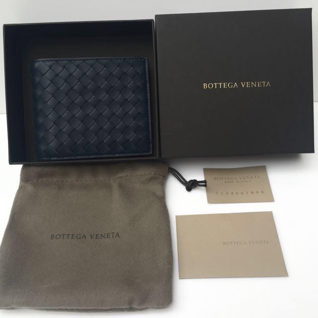 BOTTEGA VENETA BV Men's Celeste Dark Blue Leather BiFold Wallet 100% ...