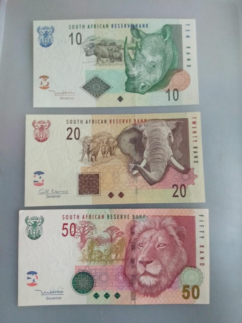 South Africa 10 20 50 100 and 200 rands native animals set, Vintage ...