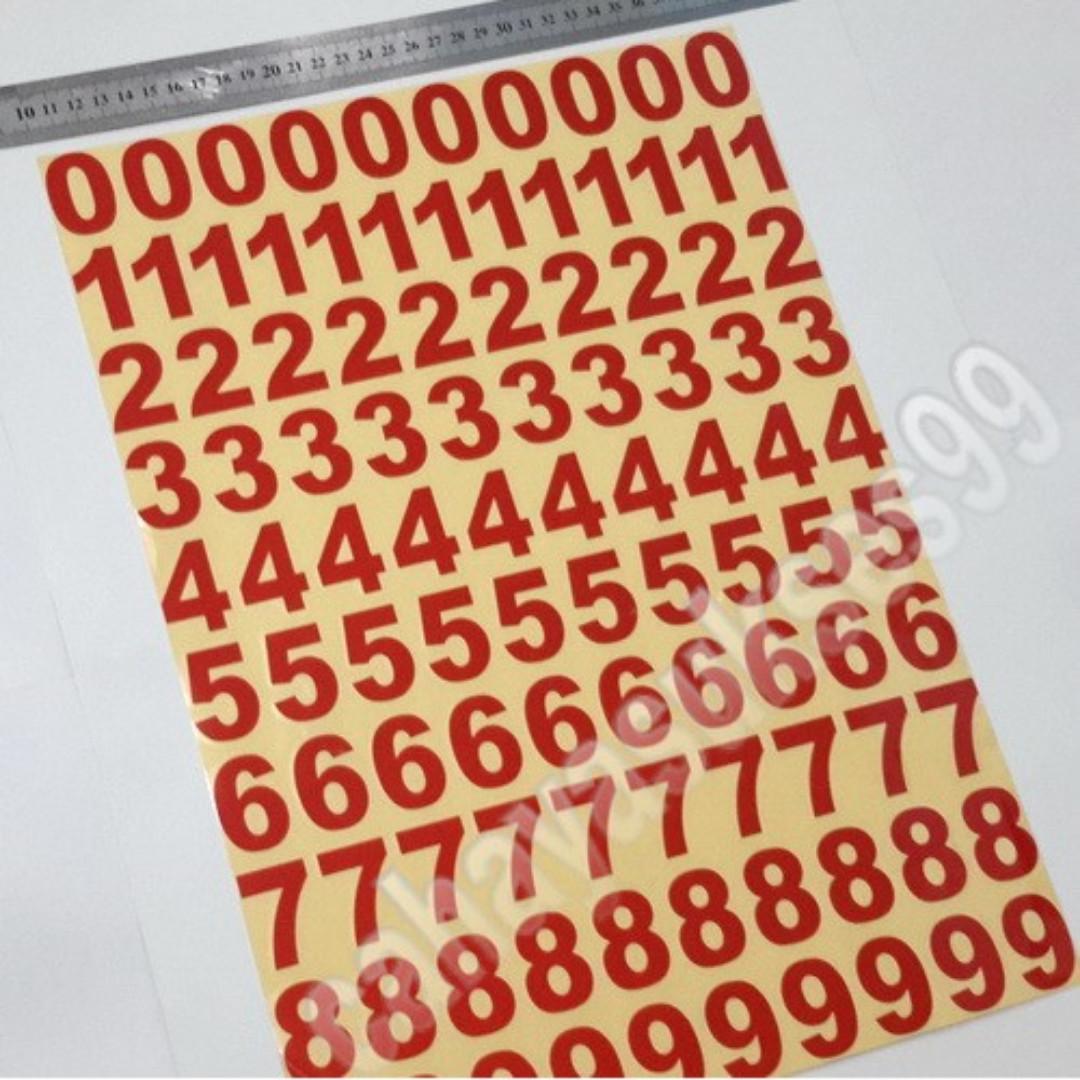 Sticker Cutting Model ANGKA 0 Sampai 9 Warna Merah Big Size 3.5cm X 2 ...
