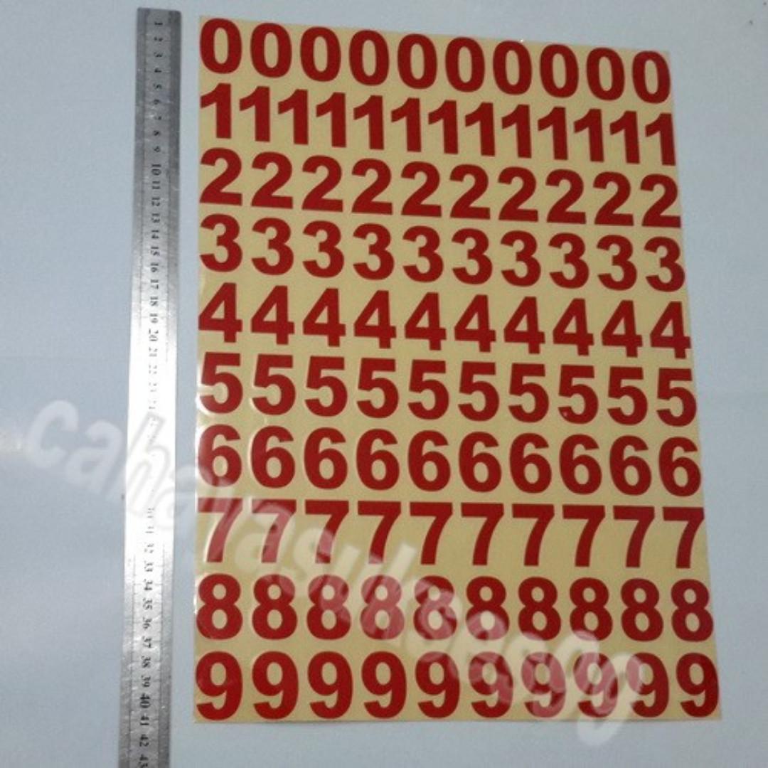 Sticker Cutting Model ANGKA 0 Sampai 9 Warna Merah Big Size 3.5cm X 2 ...