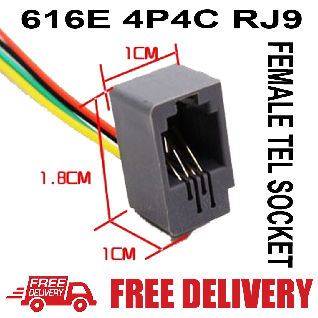 616E 4P4C RJ9 Female Socket Telephone Connector Adapter, TV & Home ...