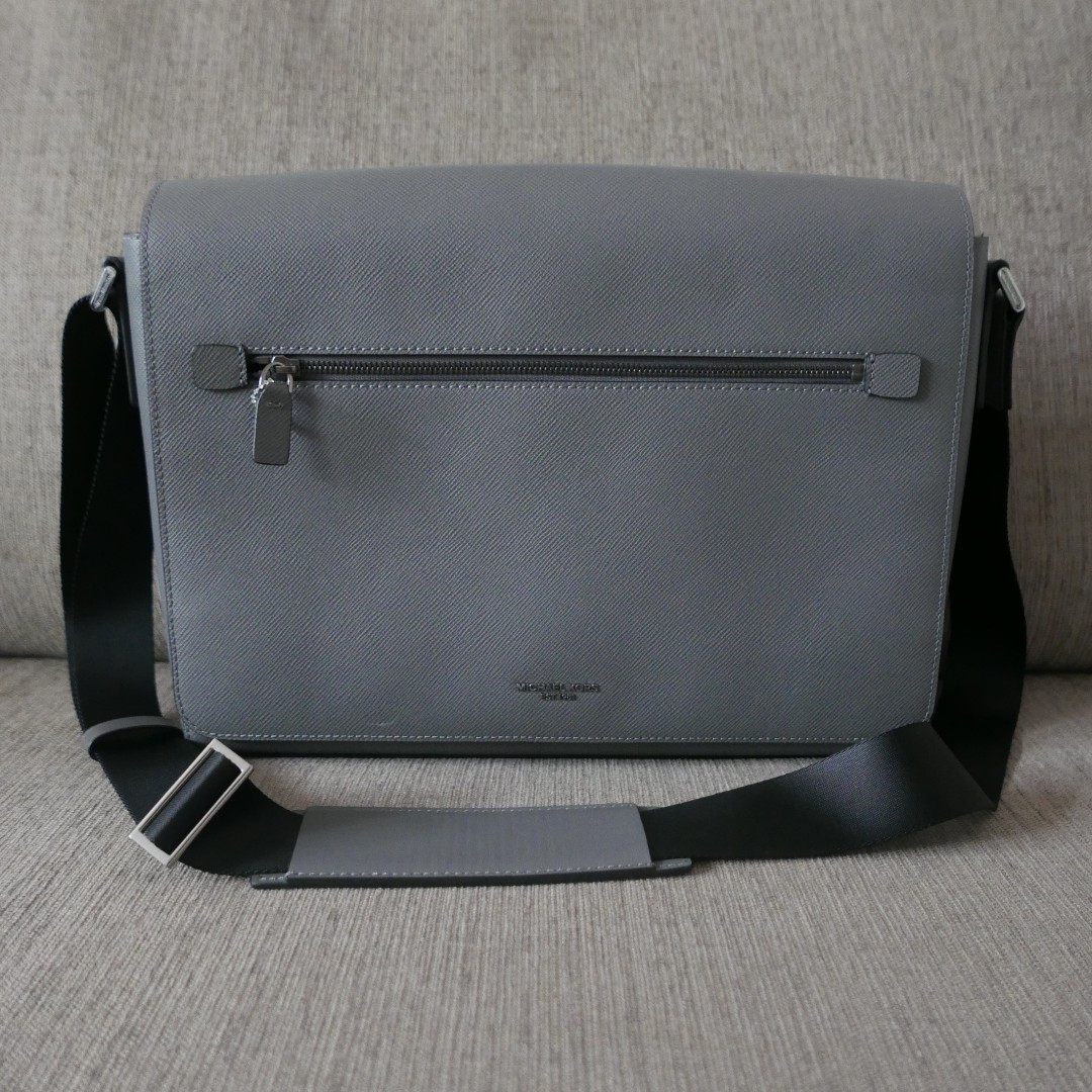 Authentic Michael Kors Russel Large Laptop Messenger Bag Saffiano Gray ...