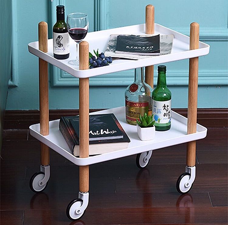 Scandinavian movable trolley side table tray with wheels, Furniture ...