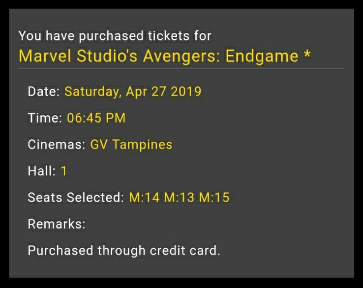 Avengers Endgame E-Ticket x 3 - Tampines GV 27 Apr, Hobbies & Toys ...