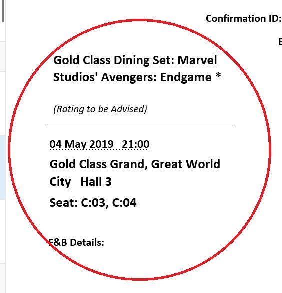 Endgame 2x Gold Class tickets, 4/5 9pm, Tickets & Vouchers, Local ...