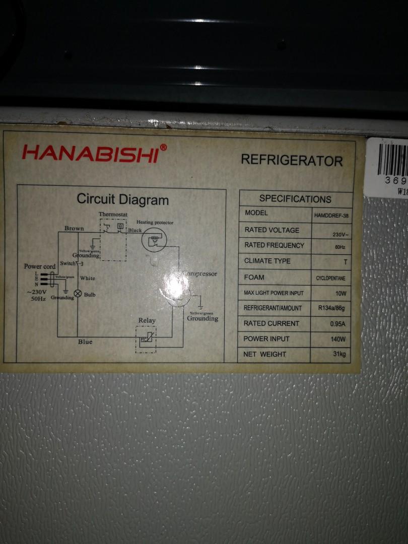 Hanabishi Refrigerator HAMDDREF - 38, TV & Home Appliances, Kitchen ...
