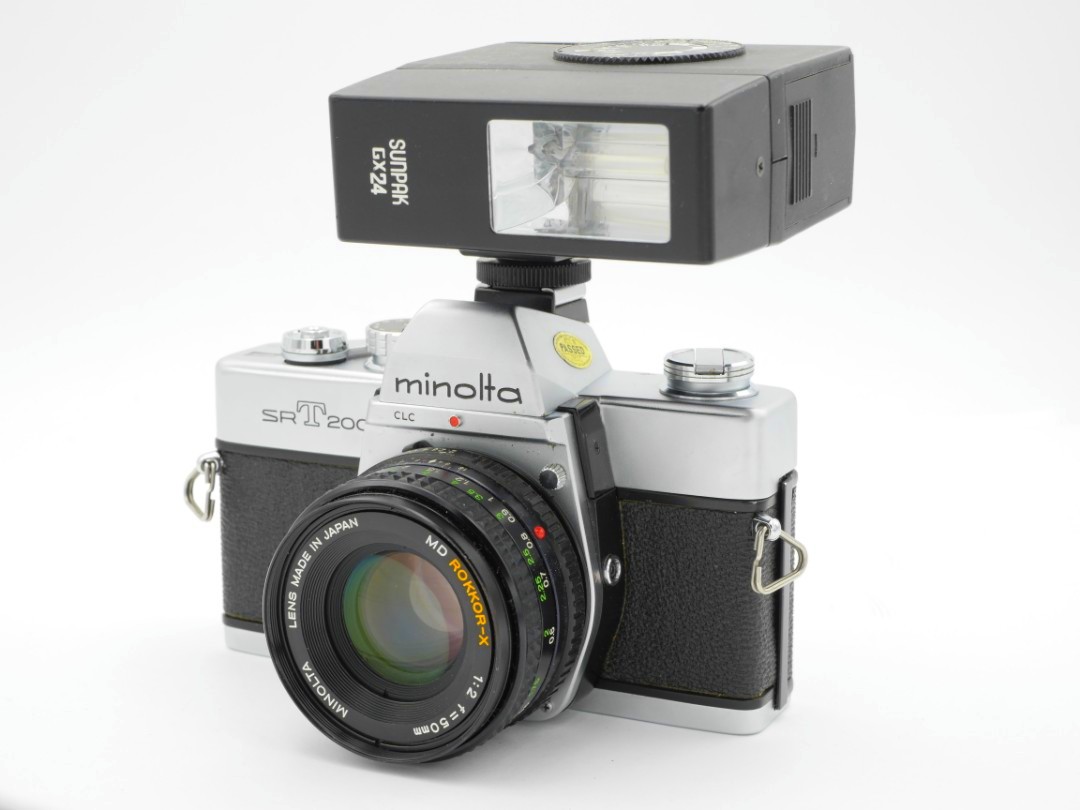 Minolta SRT 200 + 50mm F2 + Flash, Photography, Cameras on Carousell