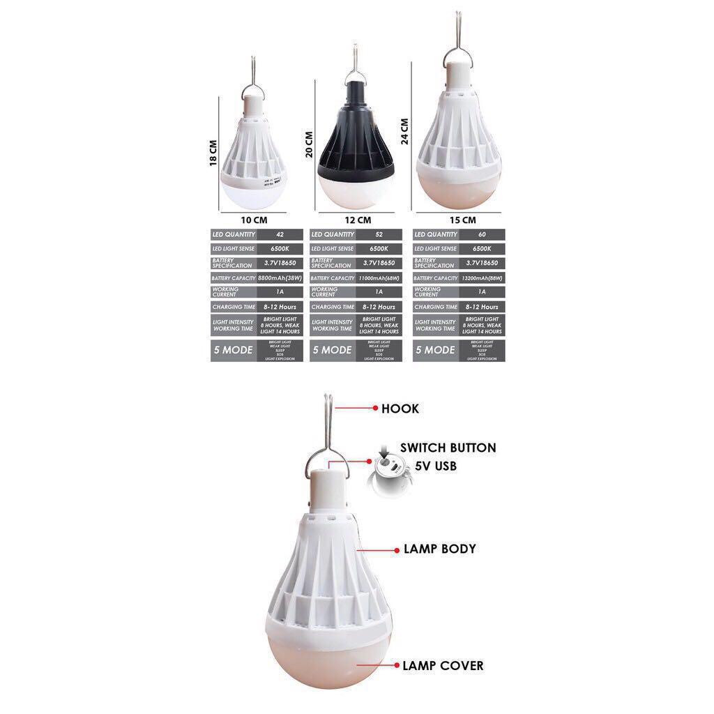 Portable USB Rechargeable LED Light Bulb, Furniture & Home Living ...