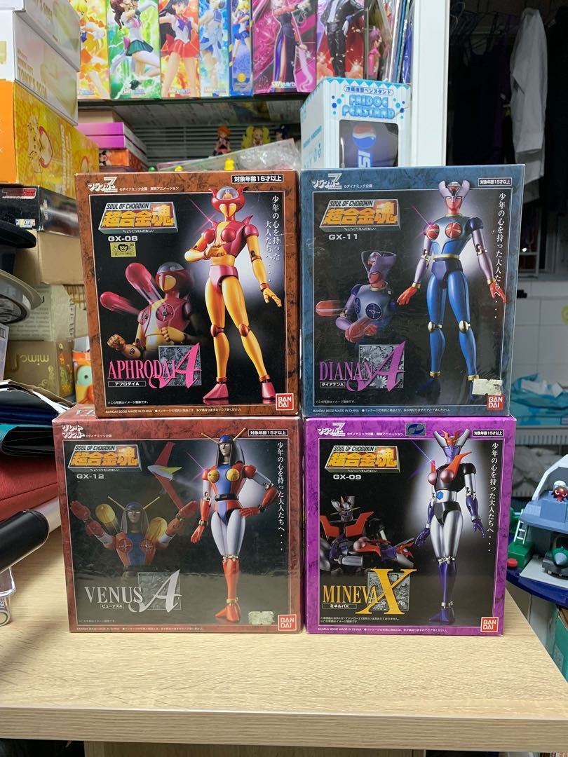 超合金魂 GX-08 Aphrodai GX-09 Mineva GX-11 Dinan GX-12 Venus 4盒 愛美神, 興趣及遊戲, 玩具 & 遊戲類 - Carousell