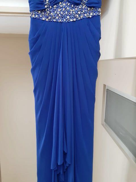 Gaun Pesta Biru Panjang/ Long Evening Gown in Blue, Fesyen Wanita ...