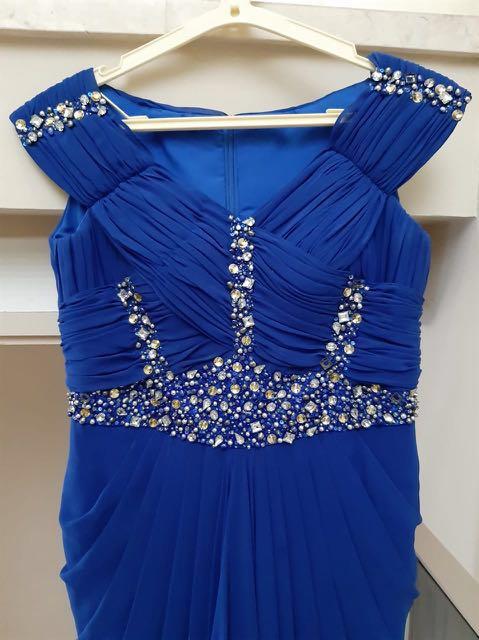 Gaun Pesta Biru Panjang/ Long Evening Gown in Blue, Fesyen Wanita ...