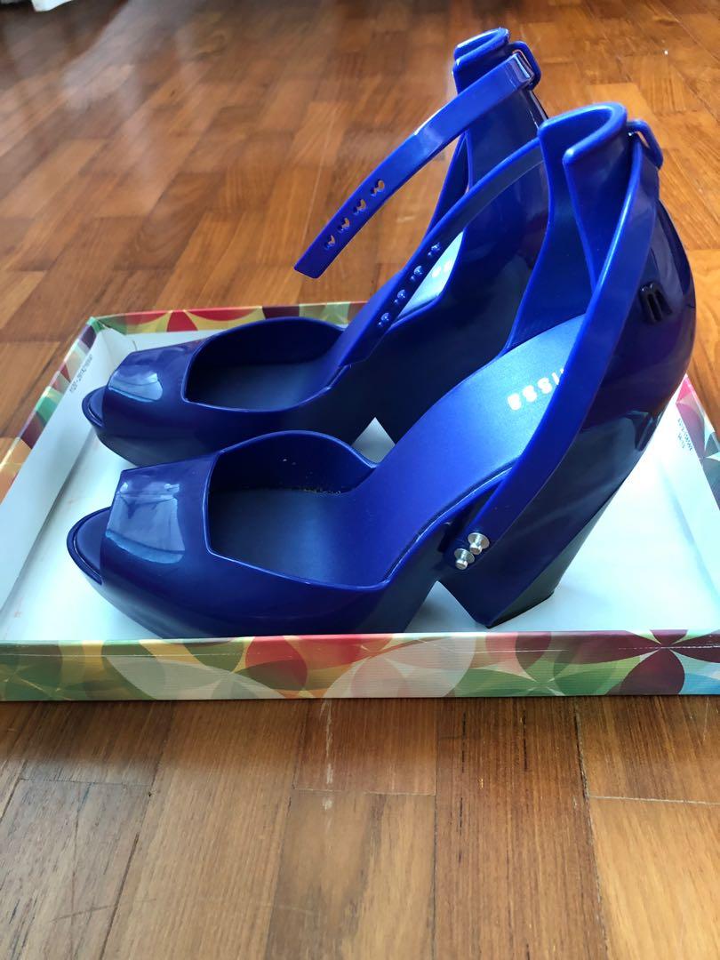 Melissa Deep Blue Wedges, Women's Fashion, Footwear, Flipflops and ...