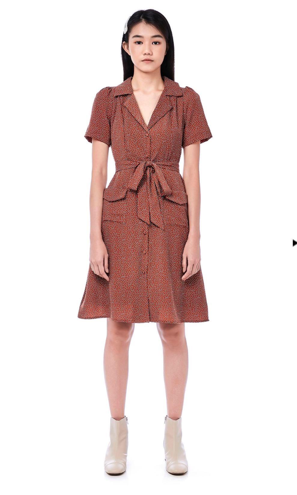 TEM elishh shirt dress with sash in rust, Women's Fashion, Tops ...