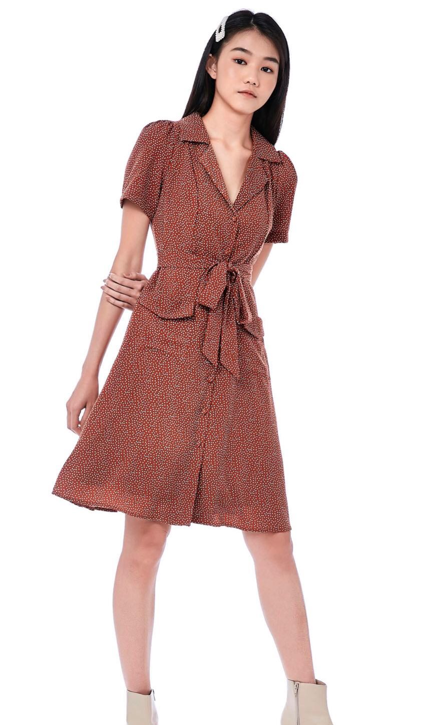 TEM elishh shirt dress with sash in rust, Women's Fashion, Tops ...