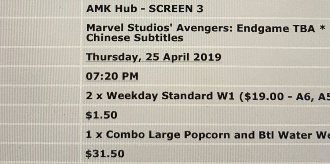 Avengers: Engame movie ticket, Tickets & Vouchers, Event Tickets on ...