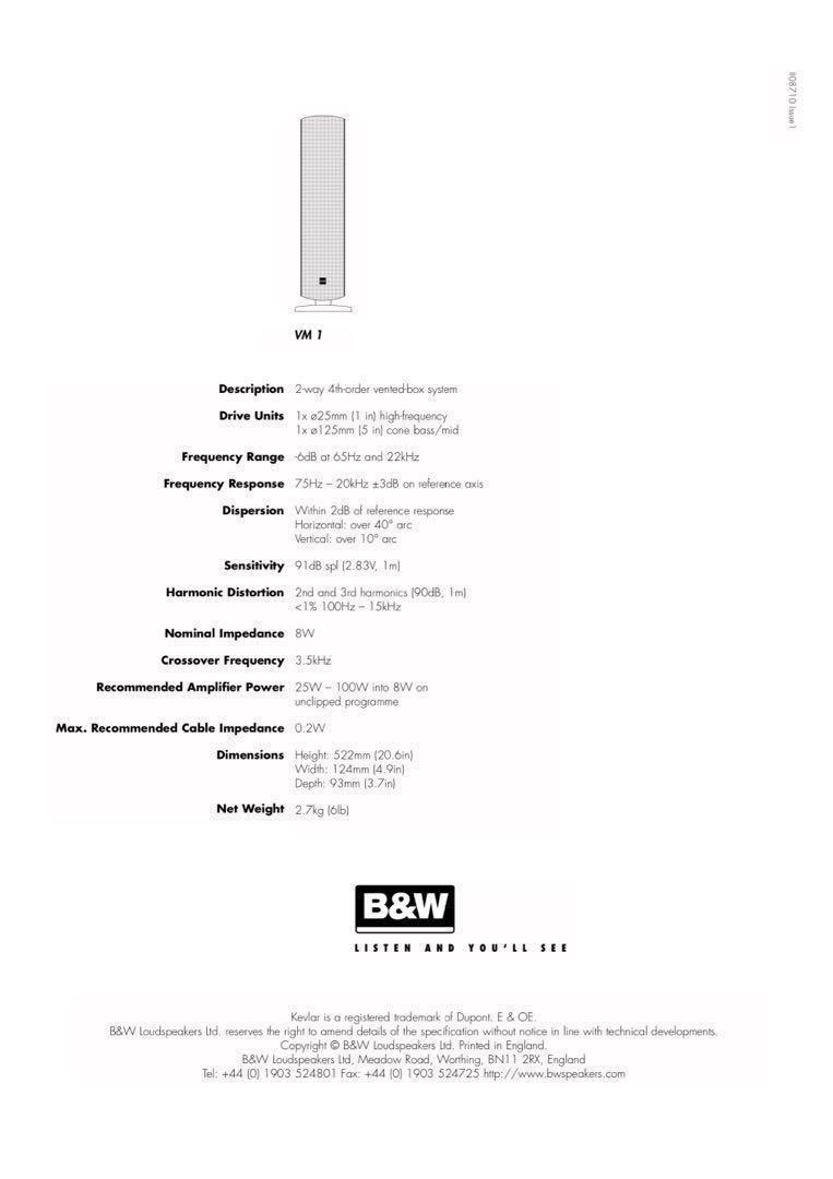 For Sale - Bowers & Wilkins VM1 Speakers (One Pair), Audio, Other Audio ...