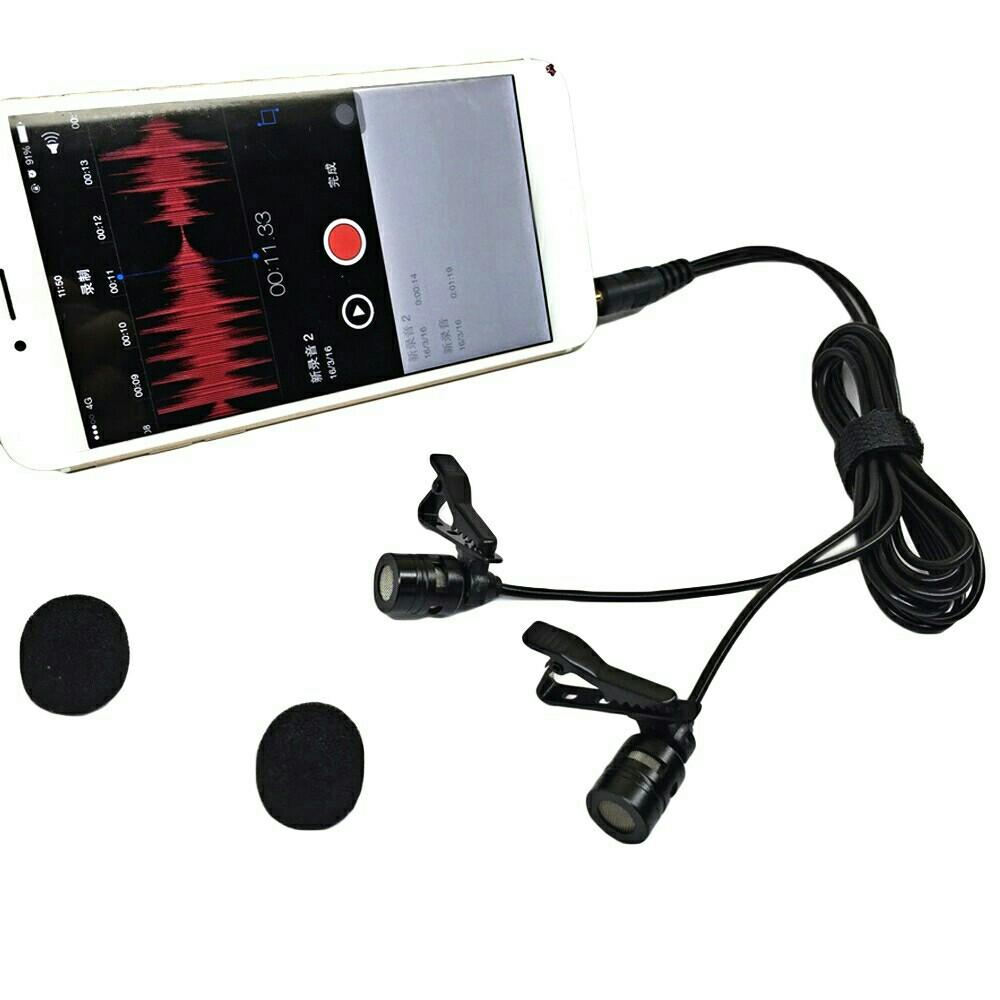 Double-Head Clip-On Collar Tie Mobile Phone Lavalier Microphone For IOS ...