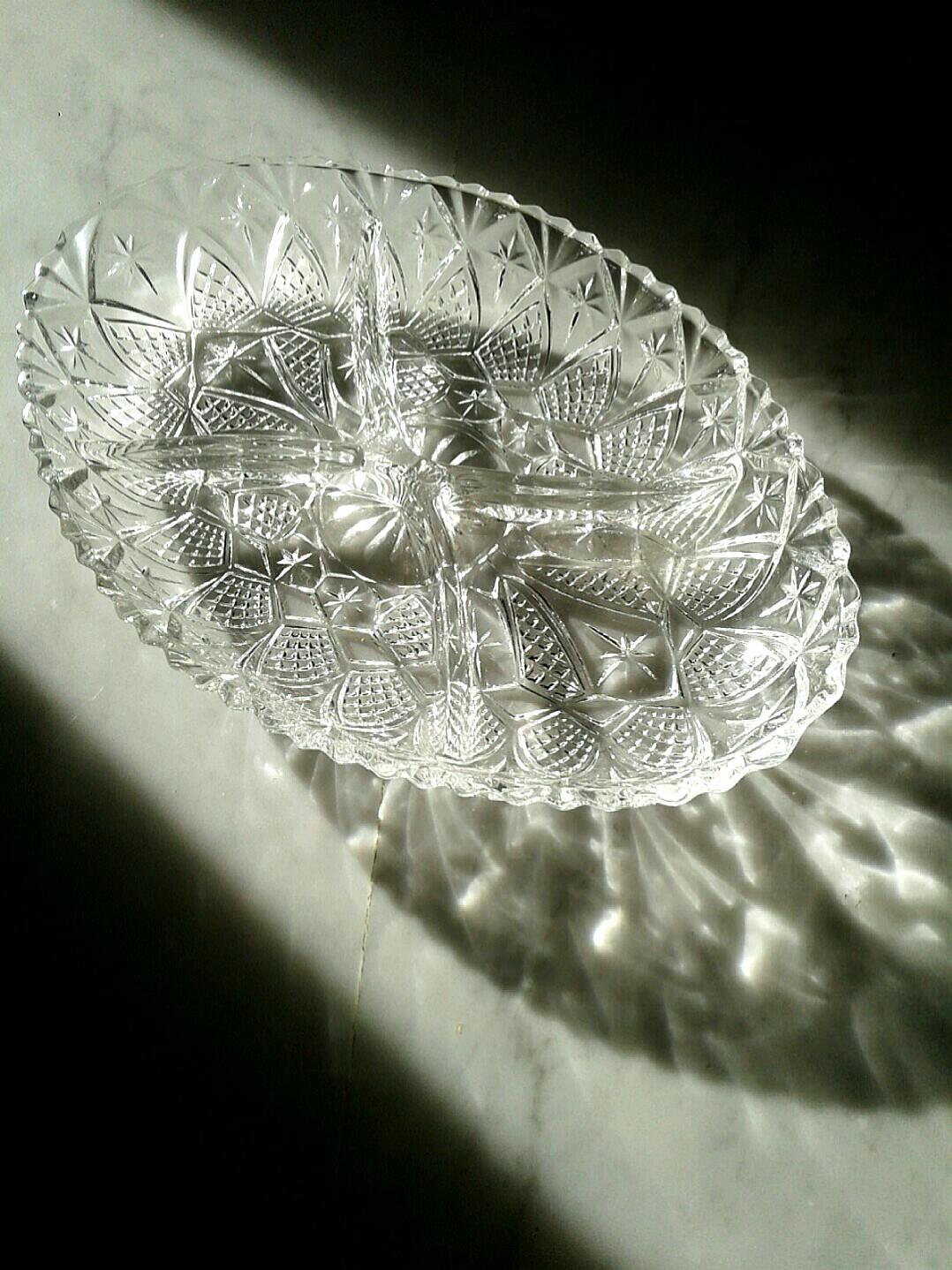 Vintage Crystal Cut Glass Oval Plate / Platter / Serving Tray With 4 ...