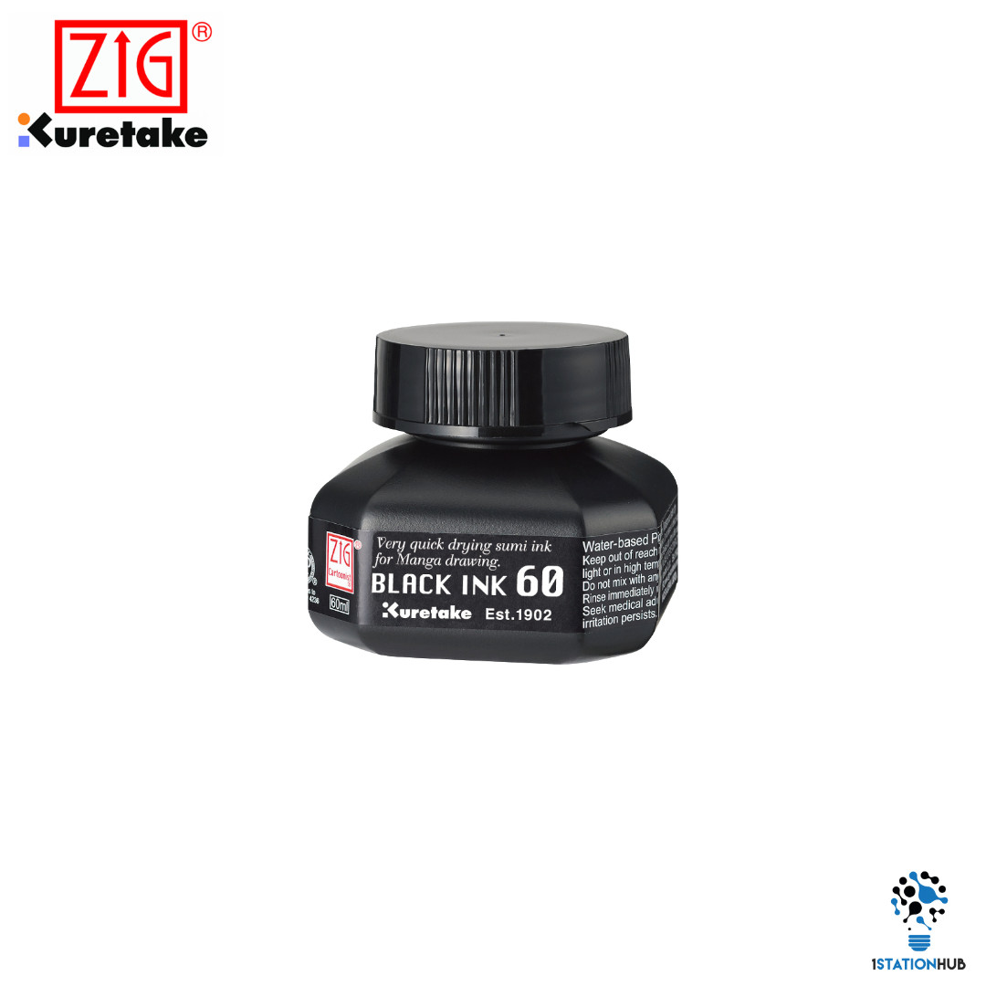 ZIG Kuretake Cartoonist Black Ink 60ml [KU-ZCNCE104-6], Hobbies & Toys, Stationery & Craft ...