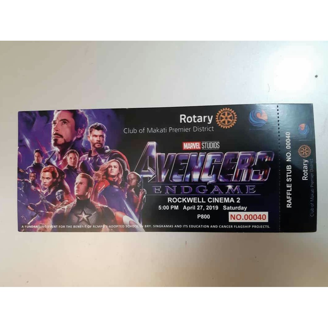 Marvel Avengers ENDGAME Ticket + Unli-Pop Corn + Raffle Stub, Tickets ...