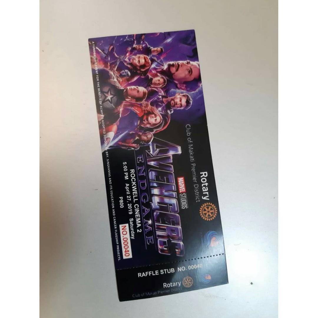 Marvel Avengers ENDGAME Ticket + Unli-Pop Corn + Raffle Stub, Tickets ...