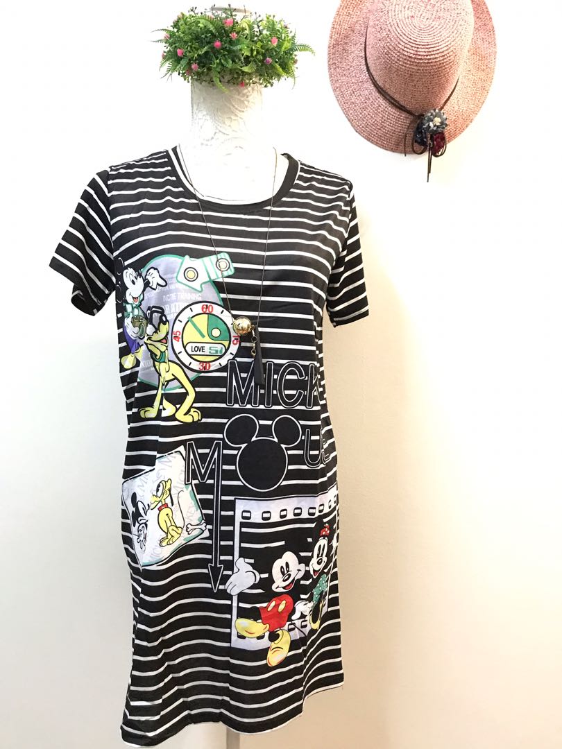 Mickey mouse stripes big shirt dress, Women's Fashion, Dresses & Sets ...