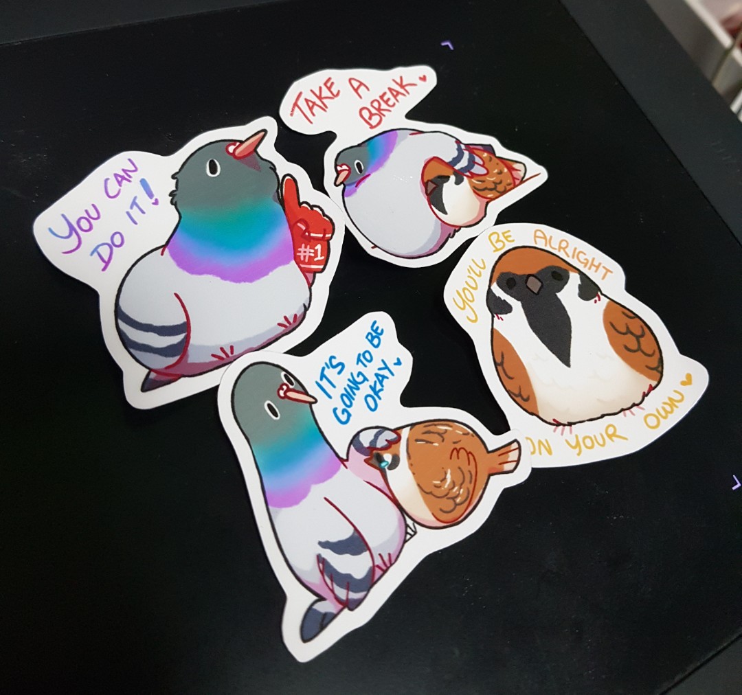 Motivational Pigeon and Sparrow Stickers (Set of 4), Hobbies & Toys ...