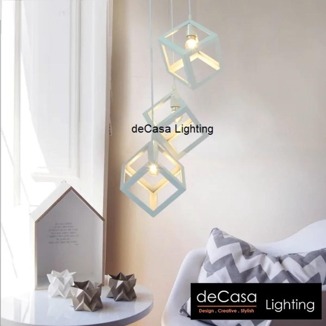 3 in 1 ROUND BASE WHITE DECORATIVE CUBE DESIGN PENDANT LIGHT, Furniture ...