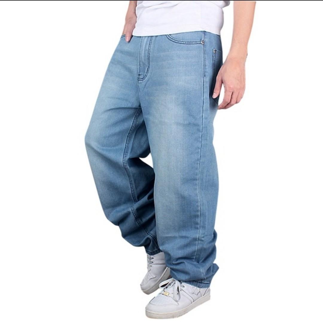 Men's Rapper Personality Baggy Jeans In Blue & Black, Men's Fashion ...
