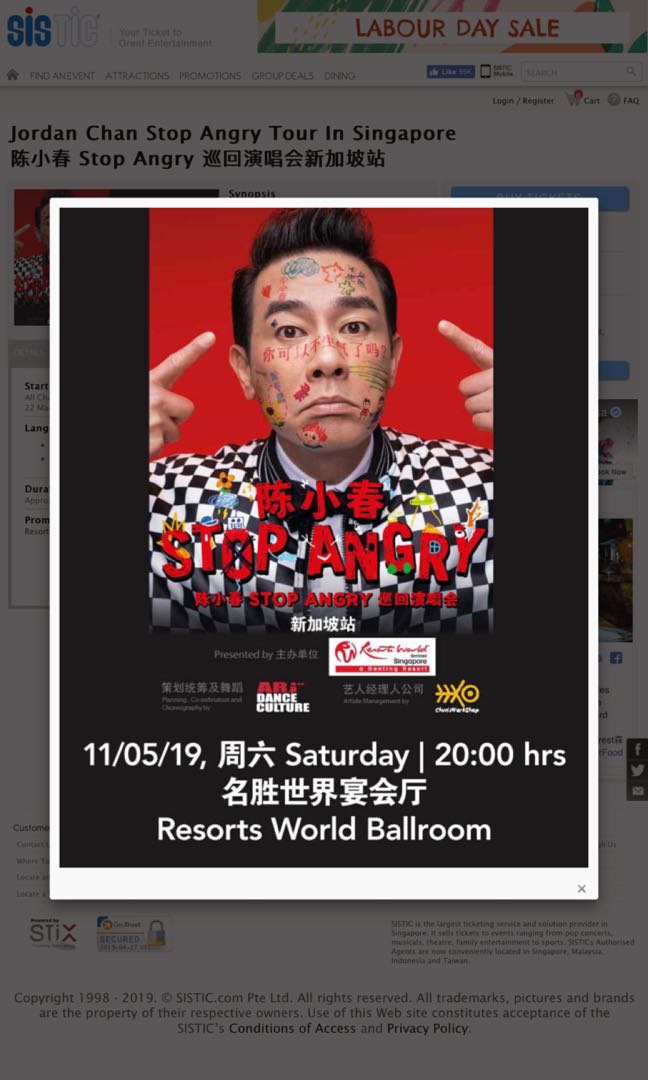 Jordan Chan Stop Angry Tour in Singapore, Hobbies & Toys, Memorabilia ...
