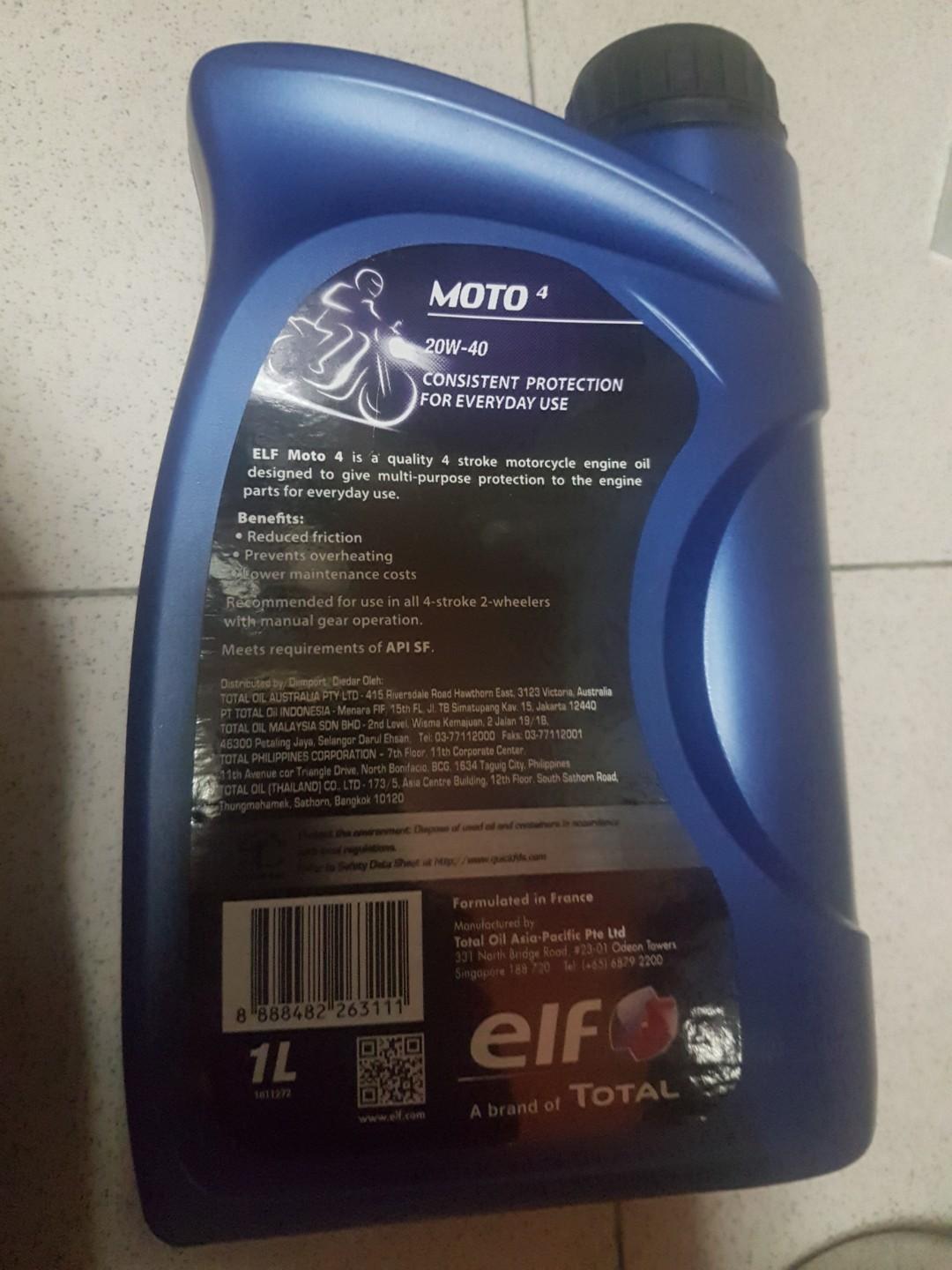 Elf Moto4 20w 40 engine oil, Motorcycles, Motorcycle Accessories on ...