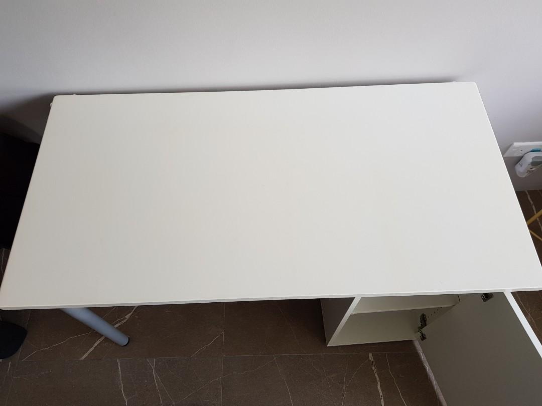 Ikea white Hissmon study table/desk, Alex cabinet, Jr chair, Furniture ...