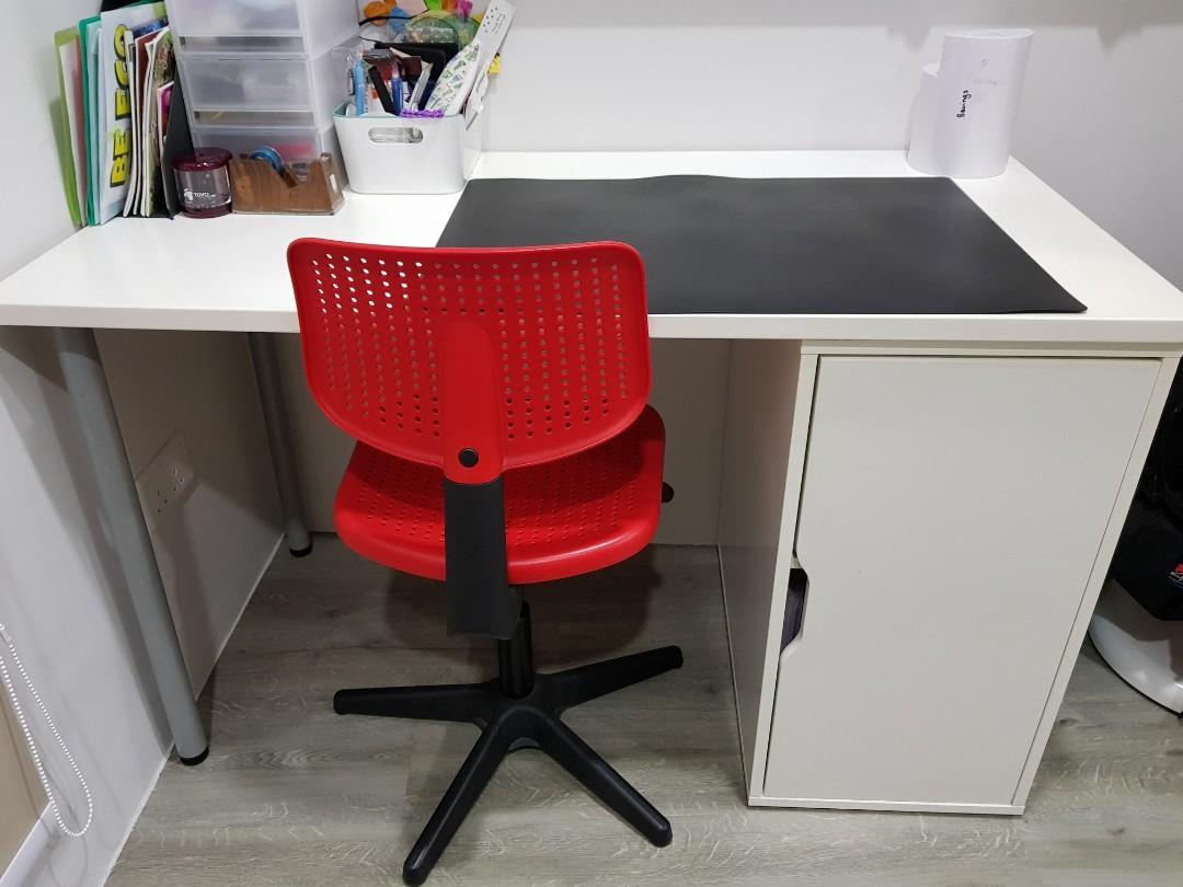 Ikea white Hissmon study table/desk, Alex cabinet, Jr chair, Furniture ...
