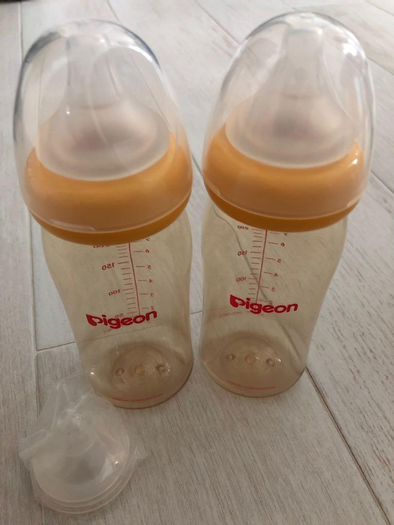 Pigeon Wide Neck Milk Bottles PPSU (240ml x 2) + free new teat, Babies & Kids, Nursing & Feeding ...