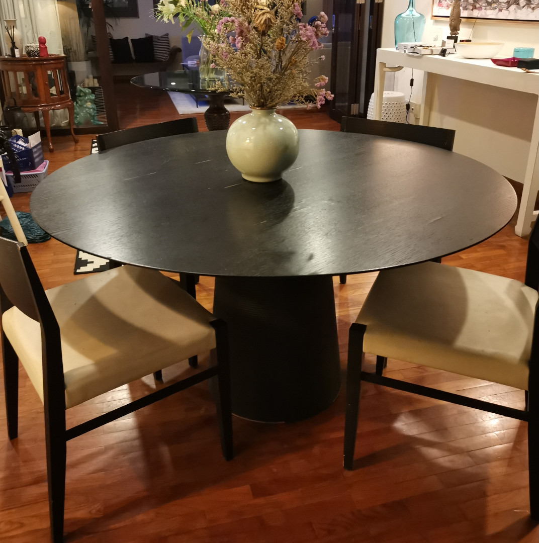 Round dining table in black wood, Furniture & Home Living, Furniture ...