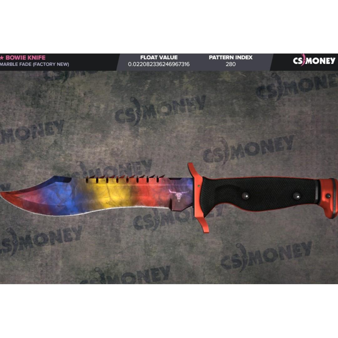 STEAM CSGO Bowie Knife Marble Fade Factory New Red Tip, Video Gaming, Gaming Accessories, Game ...