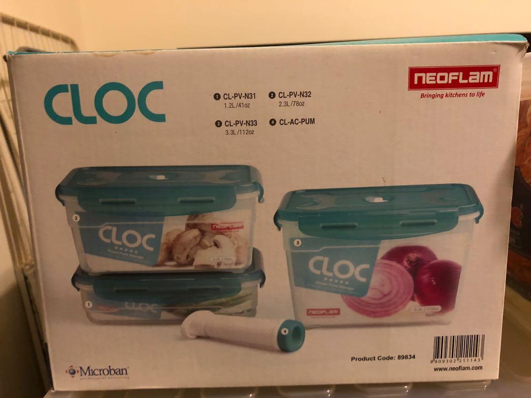 Neoflam Cloc Glass Vacuum Storage Containers 4 piece set, Furniture & Home Living, Kitchenware ...