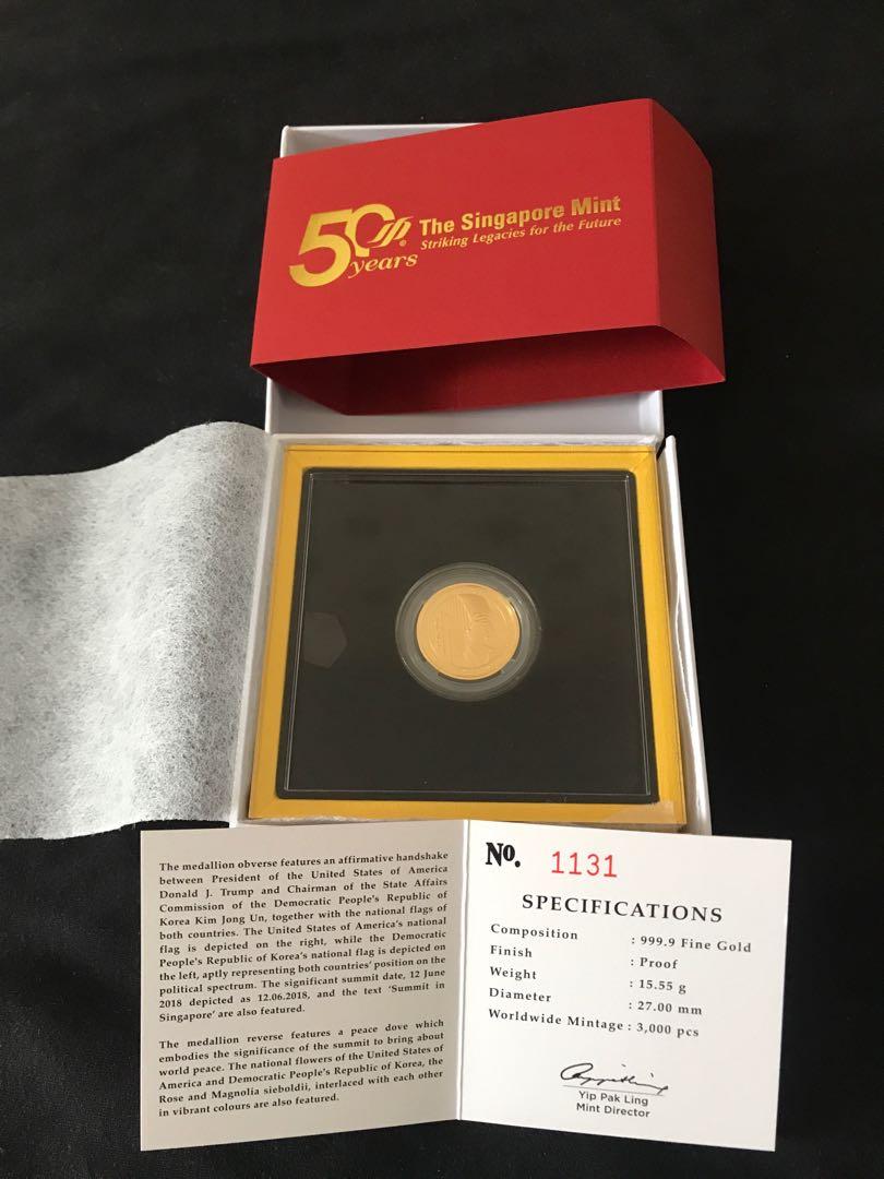 USA-DPRK Summit in Singapore 2018 1/2 oz gold coin proof medallion ...