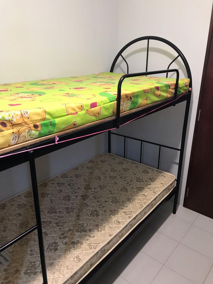 Double decker bed with mattress at $50 x 2 sets, Furniture & Home ...