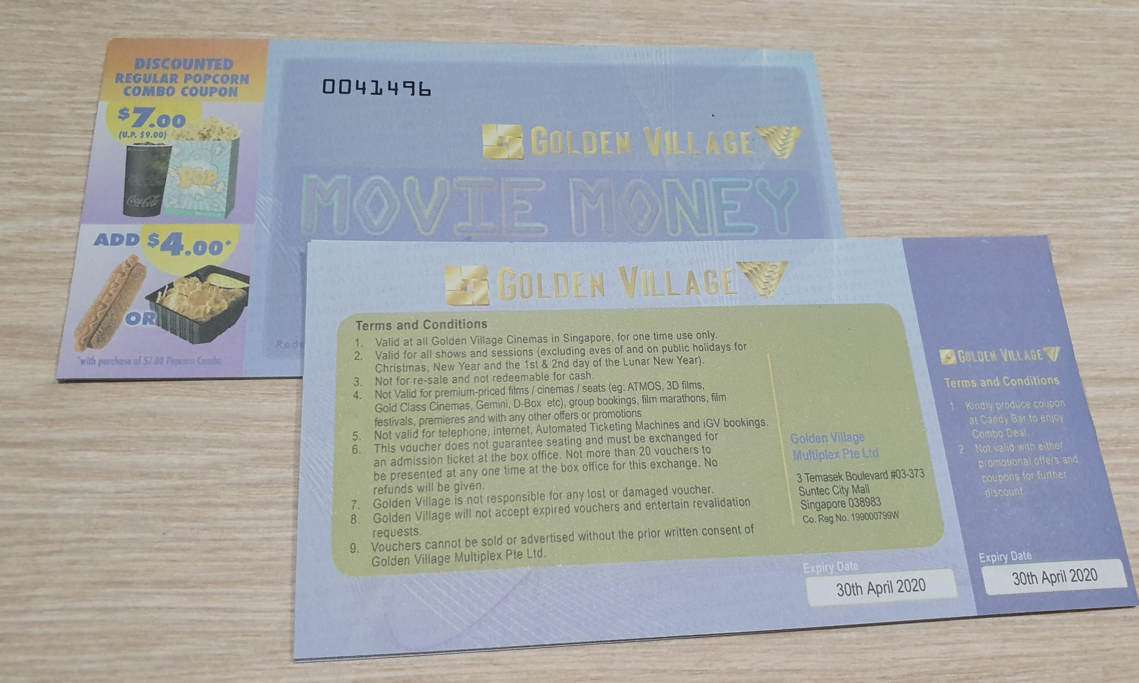 GV Golden Village Movie Tickets, Tickets & Vouchers, Vouchers on Carousell