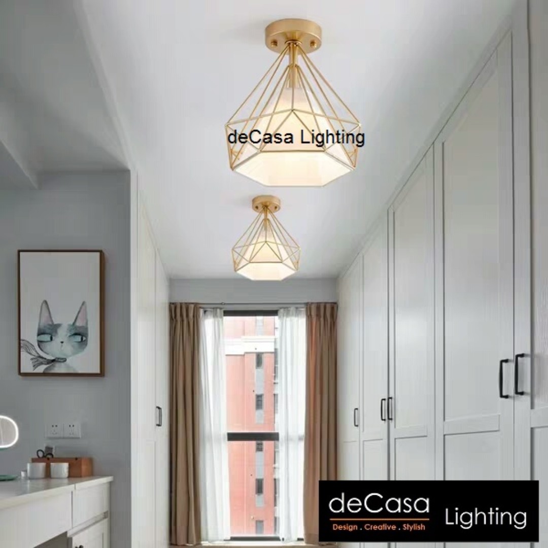 CEILING BASE DIAMOND DESIGN GOLD FRAME LIGHT, Furniture & Home Living ...